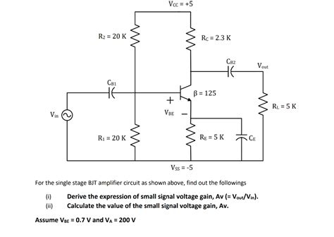 Solved For The Single Stage Bjt Amplifier Circuit As Shown
