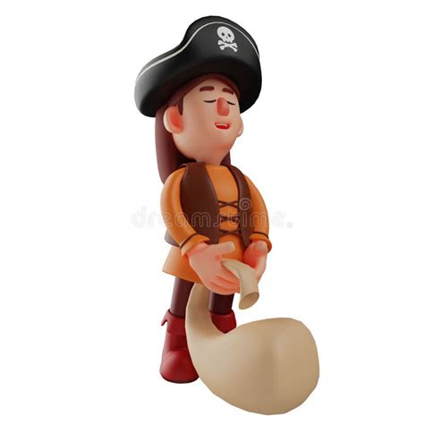 Cute 3d Pirate Cartoon Illustration Walking While Dragging Sack Stock
