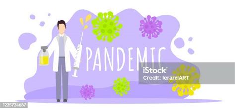 플랫 핸드 그린 일러스트 전염병 새로운 코로나 바이러스 의사는 백신을 만듭니다 코로노 바이러스 승리 예방 접종 의학 연구 뉴스 기사 웹 사이트 소셜 네트워크에 대한 그림