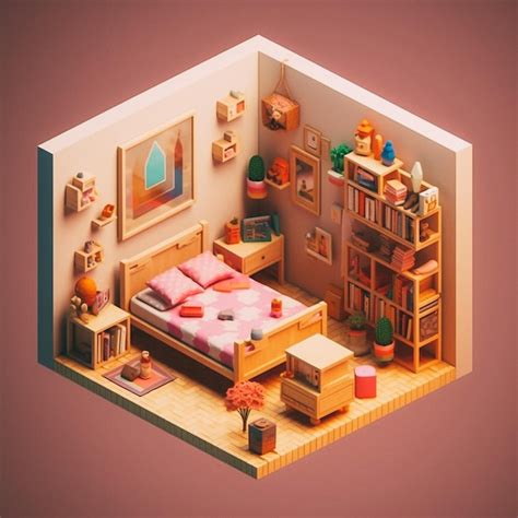 Premium Ai Image 3d Cute Isometric Bedroom