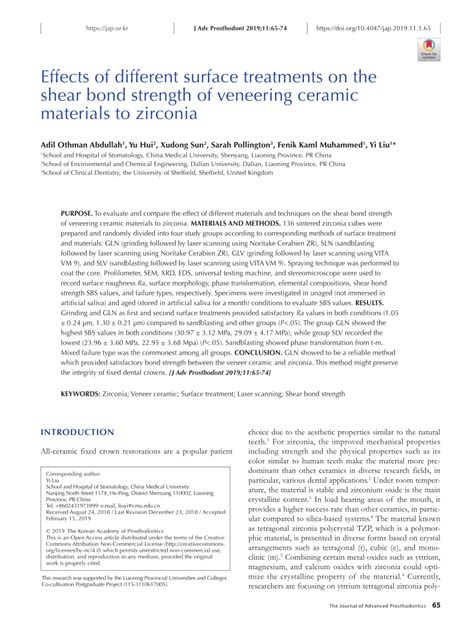 Pdf Effects Of Different Surface Treatments On The Shear Bond Strength Of Veneering Ceramic