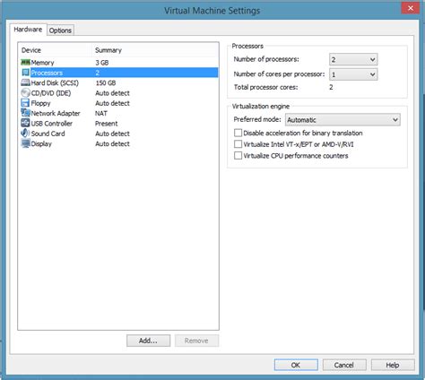 Memory Vmware Workstation Processor Configuration Super User