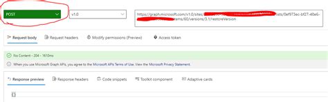 graph rest api v1 0 restore a previous version of a listitem restoreversion returns