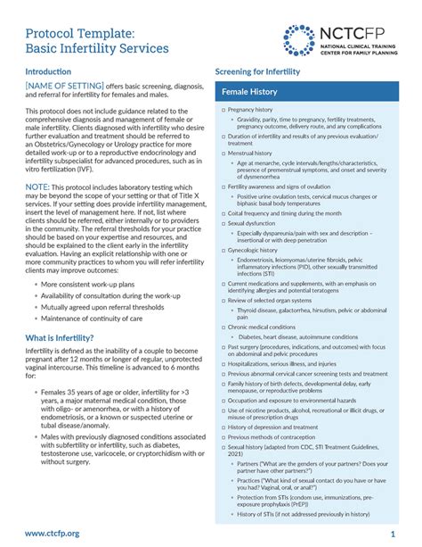 Protocol Template Basic Infertility Services The Clinical Training Center For Sexual