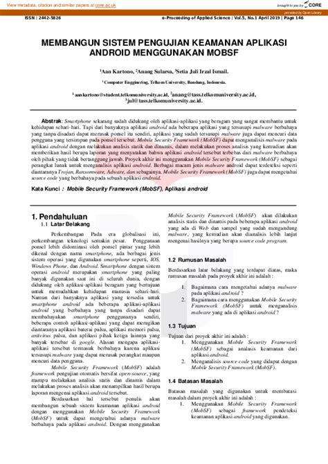 Pdf Membangun Sistem Pengujian Keamanan Aplikasi Android Menggunakan