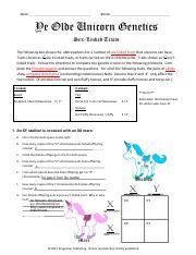 Unicorn SexLinked Fillable Pdf Name Period Ye Olde Unicorn Genetics Sex Linked Traits The