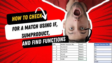 Excel Formula Tutorial How To Check For A Match Using If Sumproduct And Find Functions Youtube