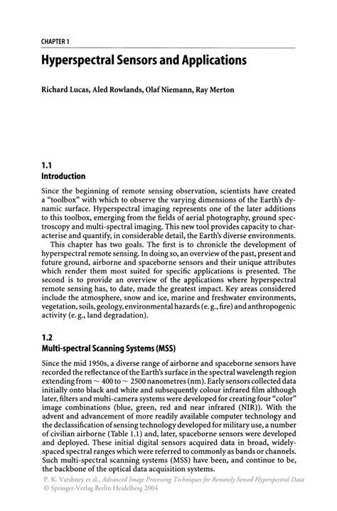 Pdf Hyperspectral Sensors And Applications