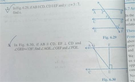 2 In Fig 6 29 If Ab∥cd Cd∥ef And Y Z 3 7 Find X Fig 6 29in Fig 6