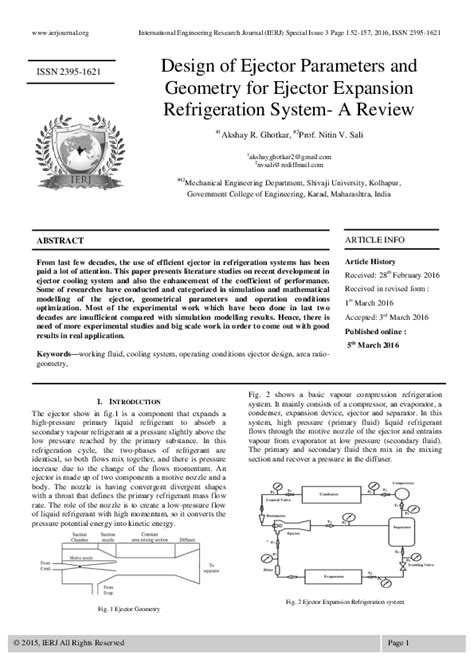 Pdf Design Of Ejector Parameters And Geometry For Ejector Expansion Refrigeration System A Review