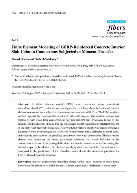 Pdf Finite Element Modeling Of Gfrp Reinforced Concrete Interior Slab Column Connections