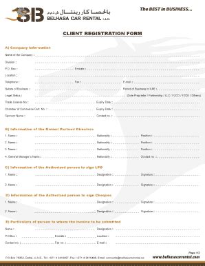 Belhasa Car Rental Client Registration Form Blank Fillable Template