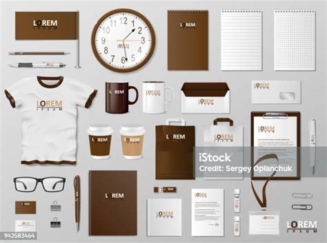 기업 브랜딩 아이덴티티 갈색 서식 파일 디자인입니다 현대 현실적인 편지지 이랑입니다 비즈니스 스타일 편지지 및 문서 벡터 일러스트 레이 션 0명에 대한 스톡 벡터 아트 및