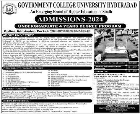 Government College University Hyderabad Gcuh Admission 2023 Resultpk