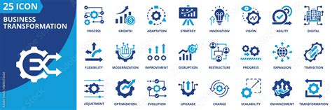 Business Transformation Icon Set Collection In Solid Glyph Dual Color