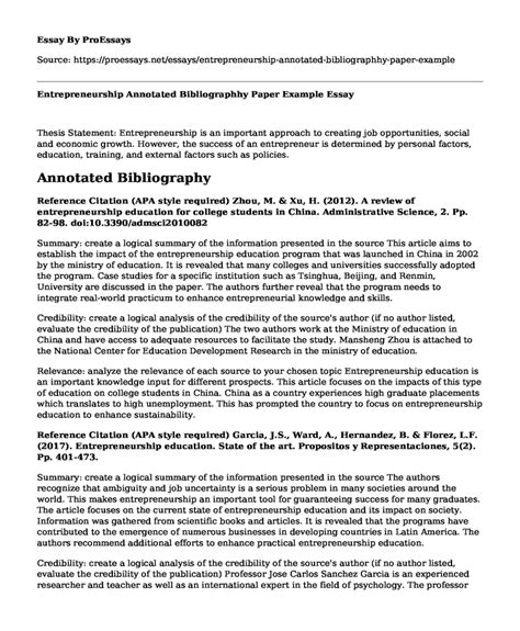 📌 Entrepreneurship Annotated Bibliographhy Paper Example Free Essay Term Paper Example