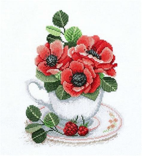 Poppies Cross Stitch Pattern Red Flowers Cross Stitch Flowers In Cup
