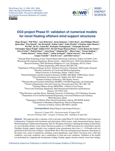 Pdf Oc6 Project Phase Iv Validation Of Numerical Models For Novel Floating Offshore Wind