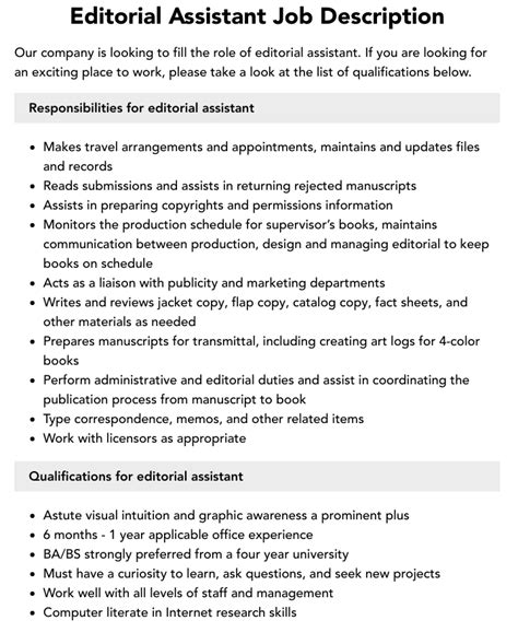 Editorial Assistant Job Description Velvet Jobs