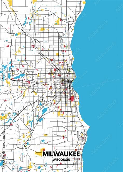 Poster Milwaukee Wisconsin Map Road Map Illustration Of Milwaukee