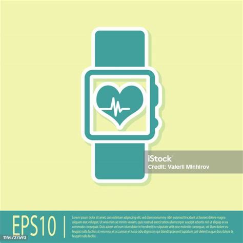 녹색 스마트 시계는 노란색 배경에 고립 된 심장 박동 속도 아이콘을 보여주는 피트 니스 응용 프로그램 개념입니다 평면 디자인입니다 벡터 일러스트 개념에 대한 스톡 벡터 아트