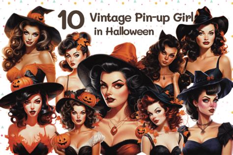 Vintage Pin Up Girl In Halloween Graphic By Veloonap · Creative Fabrica