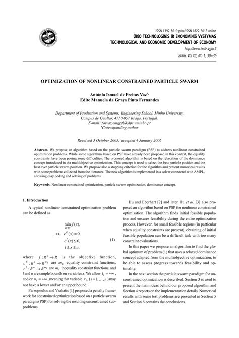Pdf Optimization Of Nonlinear Constrained Particle Swarm