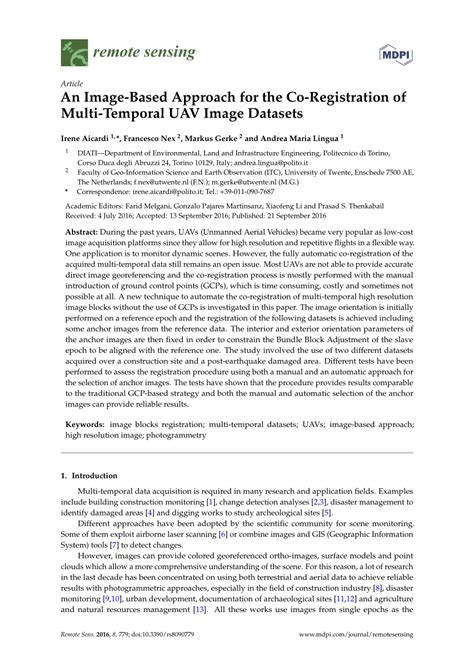 Pdf An Image Based Approach For The Co Registration Of Multi Temporal Uav Image Datasets