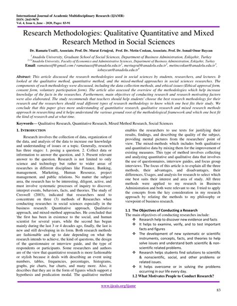 Pdf Research Methodologies Qualitative Quantitative And Mixed Research Methods In Social Sciences