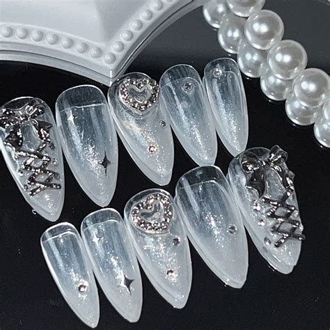 여리여리 Y2k 아이돌네일 발레코어 수제네일팁 봄네일 핑크색 데일리 여행 리본네일 리본 글리터 그라데이션네일 여성스러운 핸드메이드네일 네일팁 주문제작 무료배송 젤네일 팁네일