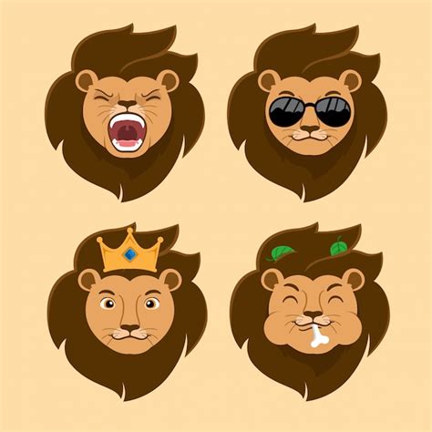 사자 왕 머리 세트의 그림 프리미엄 벡터