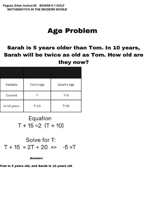 Solving Age Word Problem Mixtures Problem And Distance Rate And Time Pdf