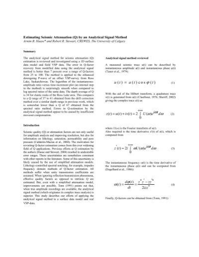 Estimating Seismic Attenuation Q By An Analytical Signal Method