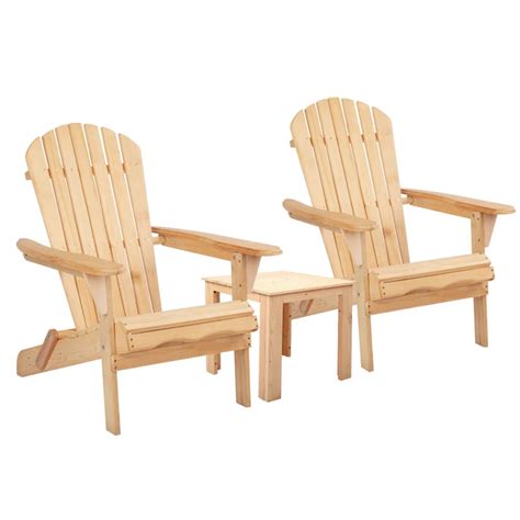 Gardeon 3pc Adirondack Outdoor Table And Chairs Wooden Foldable Beach