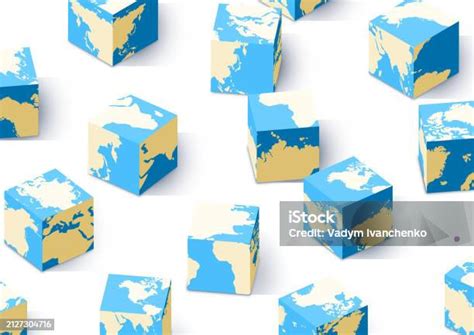 세계 지도가 있는 큐브 지도가 있는 추상 큐브 다양한 크기 맵 흰색 배경에 벡터 일러스트 레이 션 0명에 대한 스톡 벡터 아트 및 기타 이미지 Istock