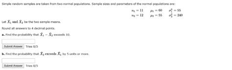 solved simple random samples are taken from two normal