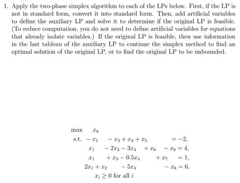 1 Apply The Two Phase Simplex Algorithm To Each Of