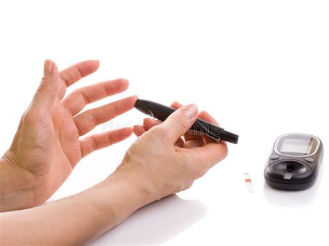 Closeup Female Hands Using Glucometer Scanner Stock Image Image Of Medicare Drop 90385875