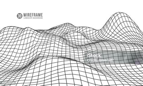 디지털 산 풍경과 추상 기하학적 배경입니다 물결 모양의 3d 그리드입니다 벡터 미래 그림 지형학에 대한 스톡 벡터 아트 및 기타 이미지 Istock