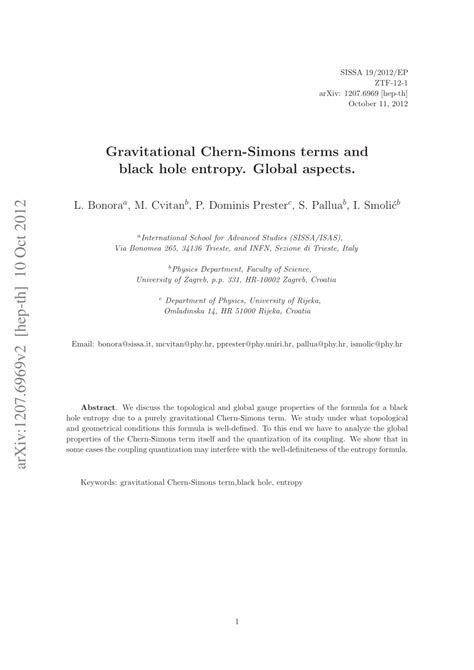 Pdf Gravitational Chern Simons Terms And Black Hole Entropy Global Aspects