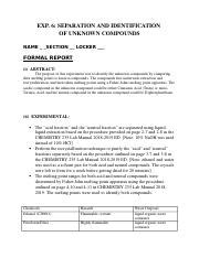 Exp Lab Report Copy Doc EXP SEPARATION AND IDENTIFICATION OF UNKNOWN COMPOUNDS NAME