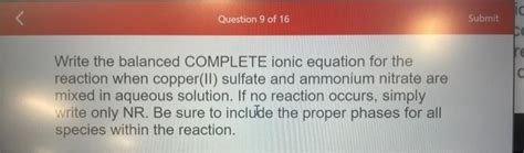 Solved Write The Balanced Molecular Chemical Equation For Chegg Com