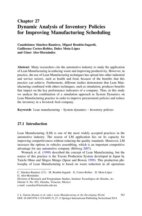Pdf Dynamic Analysis Of Inventory Policies For Improving Manufacturing Scheduling
