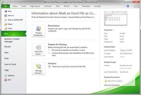 Mark An Excel File As Complete And Final Version TeachExcel Com