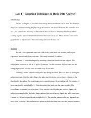 Lab 1 Docx Lab 1 Graphing Techniques Basic Data Analysis Introduction Graphs Are Helpful