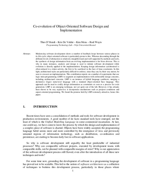 Pdf Co Evolution Of Object Oriented Design And Implementation