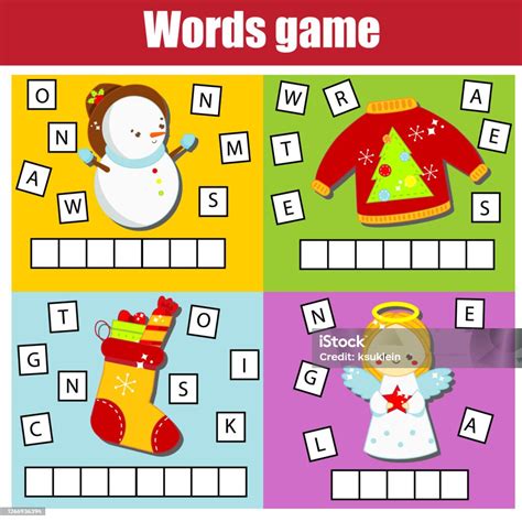 어린이와 유아를위한 크리스마스와 새해 테마 단어 게임 교육 어린이 게임 0명에 대한 스톡 벡터 아트 및 기타 이미지 0명 개발 공부 Istock