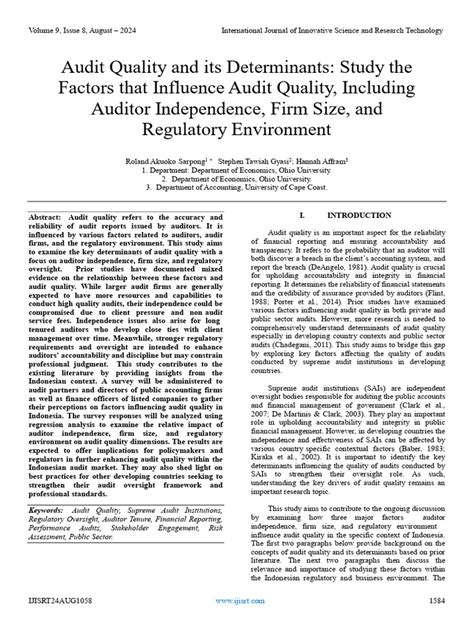 Audit Quality And Its Determinants Study The Factors That Influence