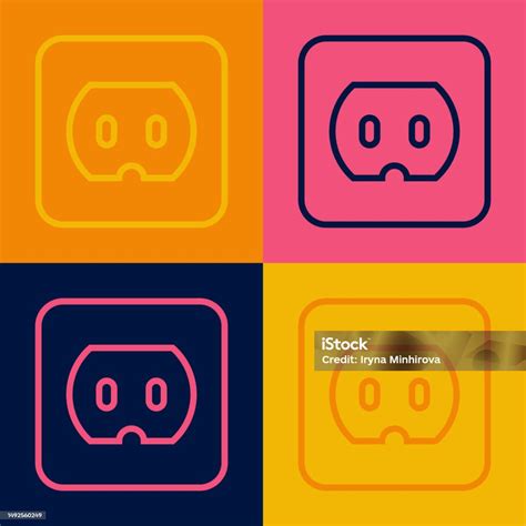 팝 아트 라인 컬러 배경에 격리 된 전기 콘센트 아이콘 전원 소켓 로제트 기호 벡터 개념에 대한 스톡 벡터 아트 및 기타 이미지 개념 고압 전류 주의 꽃 꽃의 구조