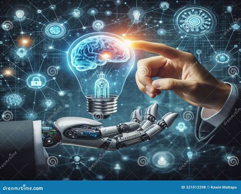 Hands Of Robot And Human Touch On Big Data Network Stock Illustration Illustration Of Tech